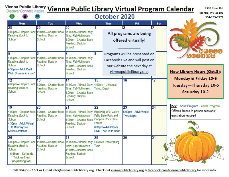 October 2020 Virtual Program Calendar – Vienna Public Library